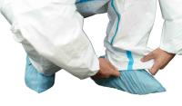 China Category III Type4/5/6 Disposable MP Waterproof Coverall With 2-Pieces Hood And Blue Tape for sale
