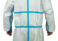 China Type 4/5/6 Splash Prevention MP Disposable Coverall With 2-Pieces Hood And Blue Tape for sale