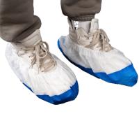 China Anti Bacterial Waterproof Blue And White Disposable Use Medical PP+CPE Shoe Cover for sale