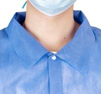 China Hospital Use Dark Blue Medical Long Lab Coat With Snaps Closure And Shirt Collar for sale