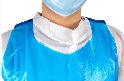 China Kitchen Use Disposable Oil Proof PE Plastic Sleeveless Apron Blue / White for sale