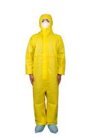 China Type3B Disposable Medical Coverall With 3 Pieces Hood And Yellow Tape for sale