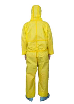 China Type3B Disposable Medical Coverall With 3 Pieces Hood And Yellow Tape for sale