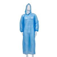 China Camping Hiking Mountaineering Blue White PE Disposable Waterproof Raincoat With Hood for sale