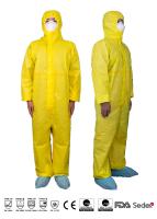 China Type 3B Yellow Disposable PP PE Protective Coverall With Hood Anti Static Pass EN14126 for sale