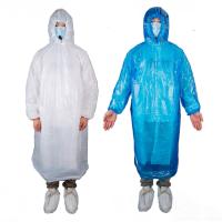 China Waterproof Disposable PE Plastic Raincoat With Hood Blue/White Hooded PE Poncho for sale