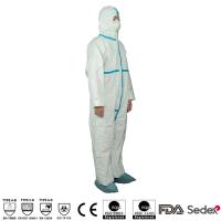 China Type4B/5B/6B Blue Tape MP Disposable Protective Coverall With Hood EN14126 Anti-static Chemical Coverall for sale
