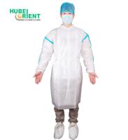 China Blue/White Waterproof Disposable PP PE Medical Isolation Gown With Blue Tape for sale