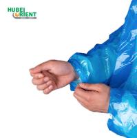 China Blue/White Elastic Cuffs Hooded PE Plastic Disposable Raincoat Waterproof for sale