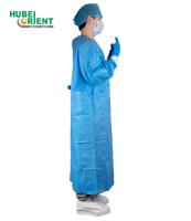 China FDA AAMI PB70:2012 Level-3 45gsm SMS Knitted Cuffs Dark Blue Surgical Gown for sale