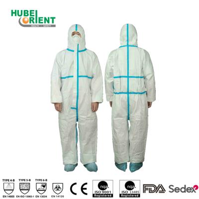 China Category 3 Type 4B/5B/6B seam tape Disposable Hooded microporous Chemical Protective Coverall for sale