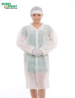 China Knitted Cuff Long Sleeves Disposable Medical Coat 55G/M2 With Shirt Collar for sale