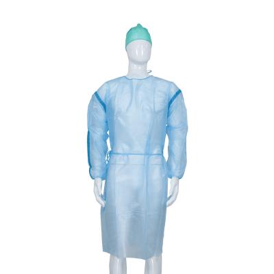 China Hospital Use PP+PE/SMS Disposable Isolation Gown Waterproof With Knitted Wrist for sale