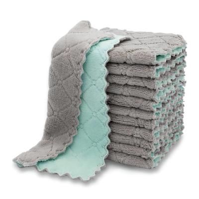 China Dishcloths Absorbent Coral Velvet Dishtowels Oil Washable Kitchen Cloth Dish for sale