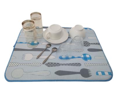 China Tableware Printing  Dish Drying Mat 15x20inch Reversible All Polyester for sale