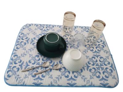 China Reversible  Blue Microfiber Dish Drying Mat For Bottles  Pans Dishes for sale