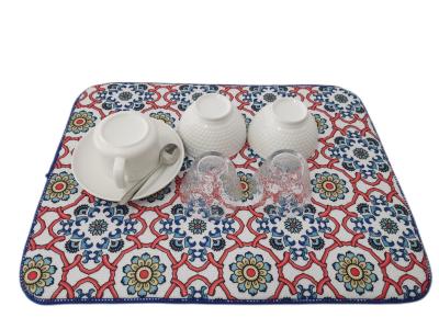 China Polyester Dish Drainer Mat  Floral Printing Microfiber Dish Drying Mat for sale