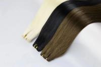 China Invisible Remy Hair Genius Weft Extensions 0.78mm Hand Tied Thin Flat Light Customizable for sale