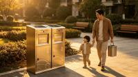 China Sensor Lid Solar Powered Trash Can Plaza Smart Rubbish Bin Automatic Compression for sale