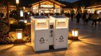 China AI Control Solar Powered Trash Can Phone Charging Solar Powered Compactor Bins Voice Prompt for sale