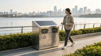 China Intelligent Lighting Smart Waste Bin Double Bin Solar Powered Smart Garbage Bin Sensor Lid for sale