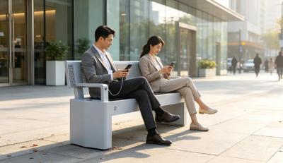China Smart Positioning Solar Powered Park Bench Advertising Lightbox Solar Powered Smart Benches With WiFi Hotspot for sale