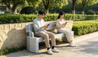 China Smart Positioning Solar Powered Park Bench Advertising Lightbox Solar Powered Smart Benches With WiFi Hotspot for sale