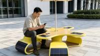 China Wireless Charging WiFi Bench Smart Lighting Solar Charging Benches With Parasol Canopy for sale