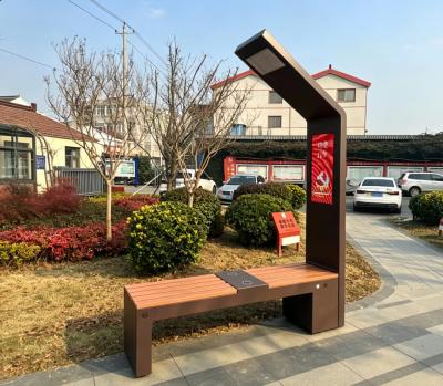 China Screen Smart Canopy Bench Wireless Charging Two USB Charging Advertising Lightbox Bluetooth Speaker for sale