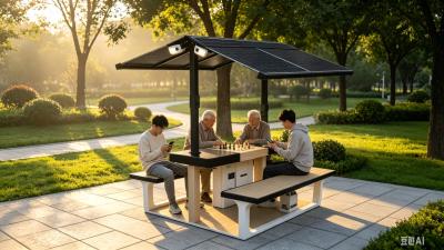 China Terrace Garden Solar Furniture Parasol Canopy Shade WiFi Bench With Wireless Charging for sale