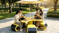 China Wireless Charging WiFi Bench Smart Lighting Solar Charging Benches With Parasol Canopy for sale