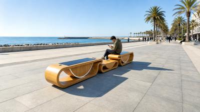 China Heating System Solar Powered Benches Charging Stations Wireless Phone Charging Bluetooth Benches Customizable for sale