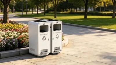 China Smoke Alarm Solar Trash Compactor Full Load Reminder Solar Power Trash Can for sale