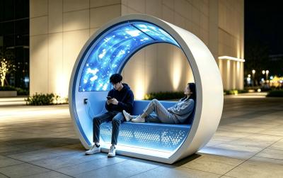 China WiFi Hotspot Solar Powered Benches Charging Stations Wireless Charging Solar Power Benches Smart Lighting for sale