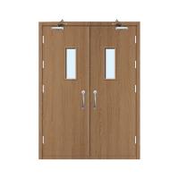 China Factory Direct Sales Wood Grain Steel Main Gate Design Double Fire Door with Smart Lock for sale