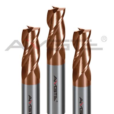 China Copper Coating Carbide End Mill 4mm - 32mm 3 Flute End Mills For Carbon Steel for sale