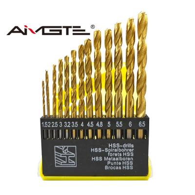 China 13PCS HSS Tools Drill 1.5-6.5mm Plastic Box HSS High Speed Steel Titanium Twist Drill Bits for Steel Metal or Cast Iron-005 for sale