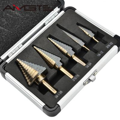 China Titanium Coated Gold Pagoda Drill Bit Saw Drill Metal Wood Step Drill Bit for Metal for sale
