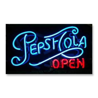 China Real Glass Neon Letter Light Sign Script Open Sign With Metal Frame for sale