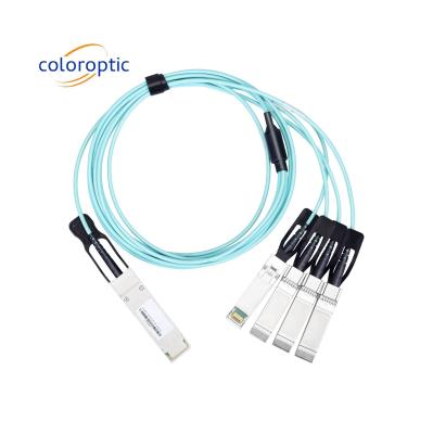 China 40G QSFP+ to 4x10G SFP+ Active Optical Breakout Cable AOC 100m OM3 24AWG for sale