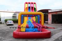China Commerial  0.55mm PVC Inflatable Water Slide With Pool Customized for sale