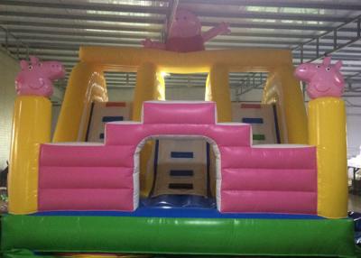 China Peppa Pig 3 Lane Inflatable Dry Slide Kids Jumping Bouncer Slide with Eva Ladder for sale