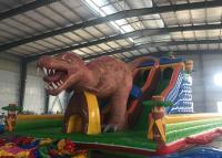 China Kids Super Fun Dinosaur Blow Up Slide , 3 Lanes Slip N Slide Wet Dry Slide Inflatable for sale