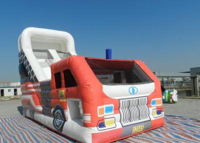 China Race Car Jumping Inflatable Dry Slide Boys Playground High Resolution Digital Printing for sale