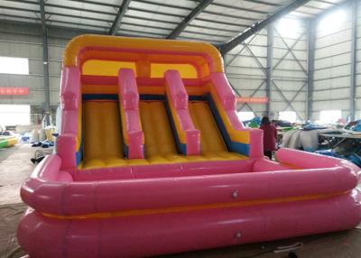 China Triple Three Lanes Giant Blow Up Slide , Grils Pink Color Wet Dry Bounce House Slide for sale