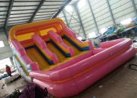 China Triple Three Lanes Giant Blow Up Slide , Grils Pink Color Wet Dry Bounce House Slide for sale