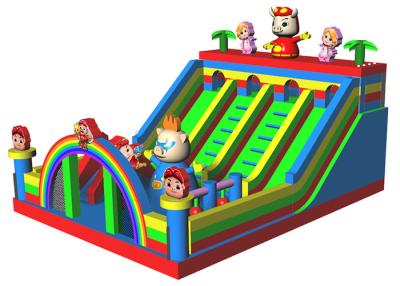 China GG Bond Piggy Cartoon Inflatable Dry Slide 4 Tunnels Dual Lane Slide With Stairs for sale