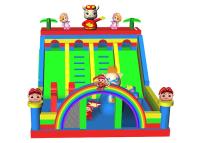 China GG Bond Piggy Cartoon Inflatable Dry Slide 4 Tunnels Dual Lane Slide With Stairs for sale