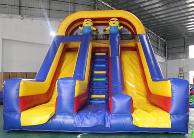 China Kids PVC Inflatable Dry Slide Minion Fun Cartoon Dual Lanes With Stairs for sale