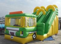 China Green And Yellow Big Blow Up Slide , Truck Car Theme Triple Lanes Giant Bouncy Slide for sale
